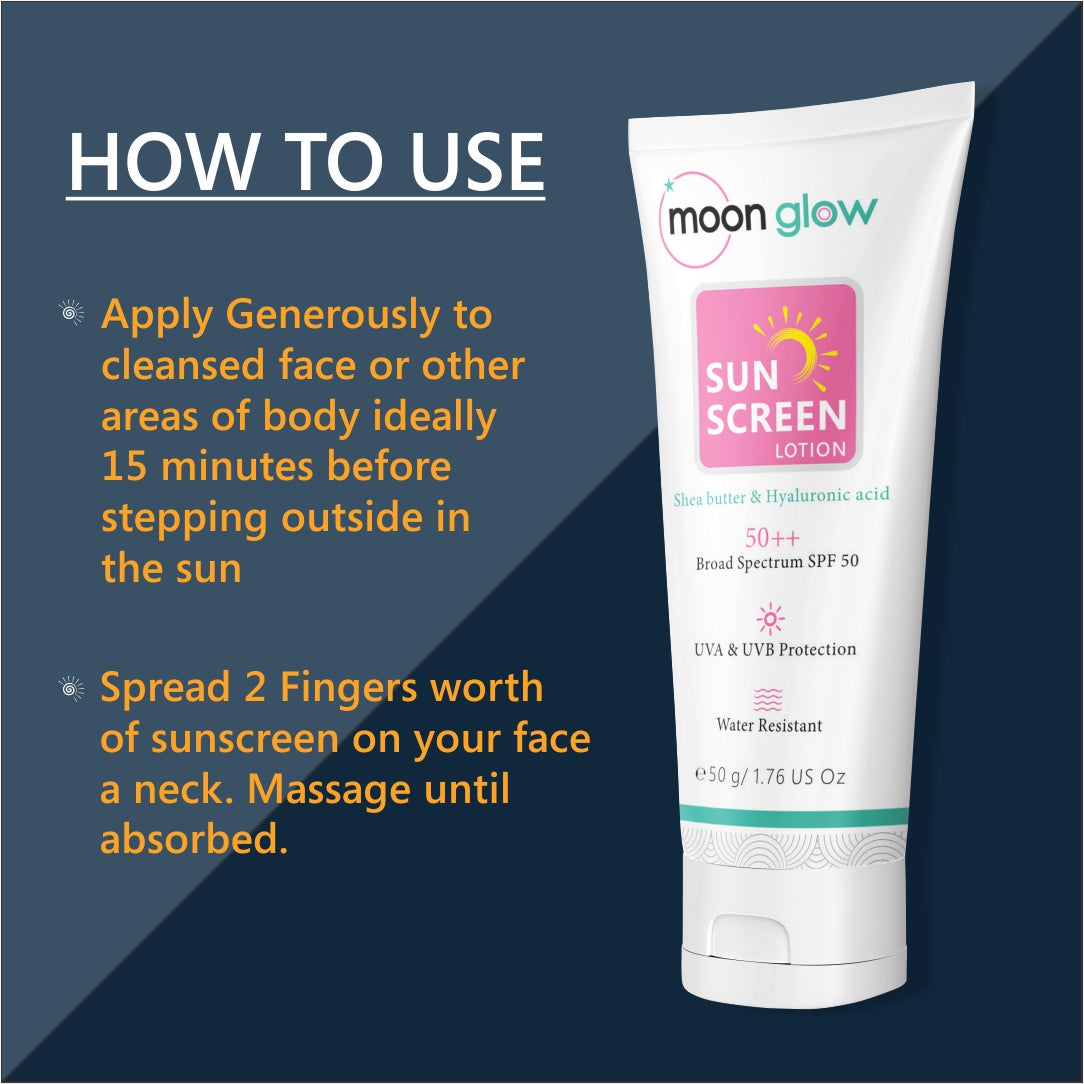 Moon Glow Shea Butter & Hyaluronic Acid SPF 50 PA+++ Sunscreen Lotion ...