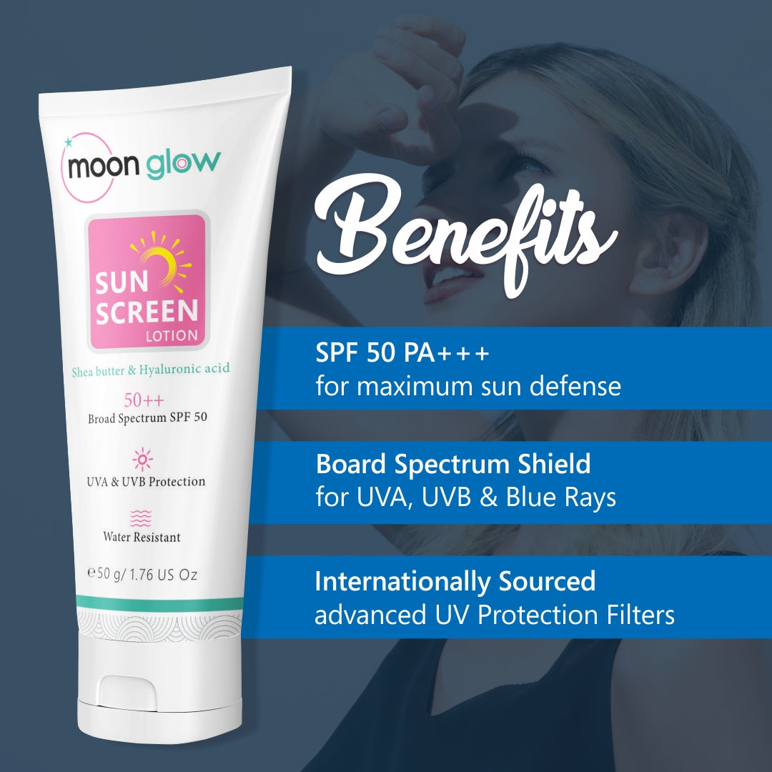 Moon Glow Shea Butter & Hyaluronic Acid SPF 50 PA+++ Sunscreen Lotion ...